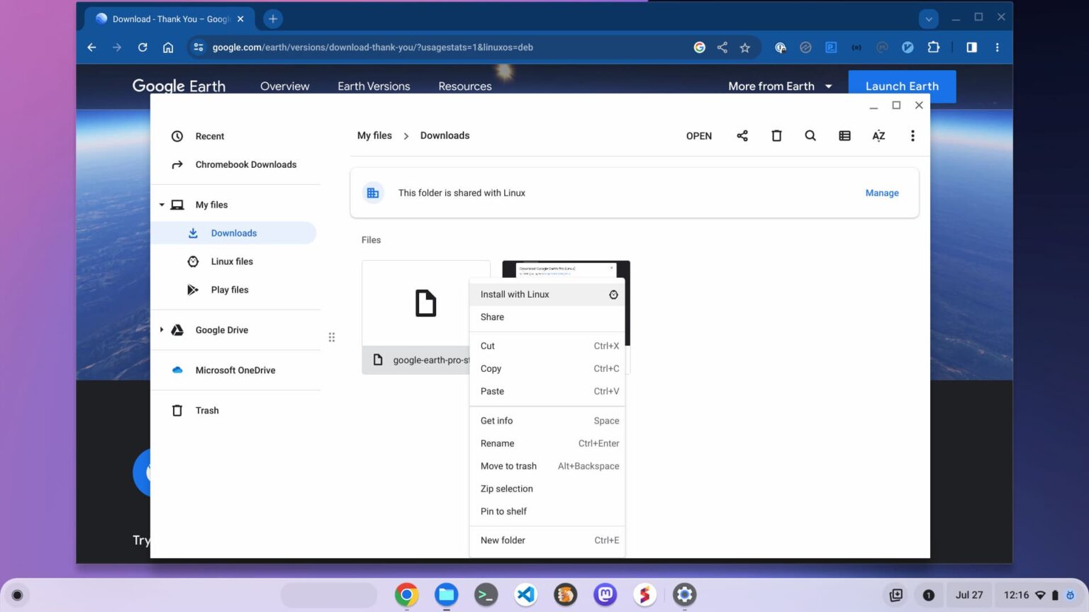How to install Google Earth Pro on a Chromebook