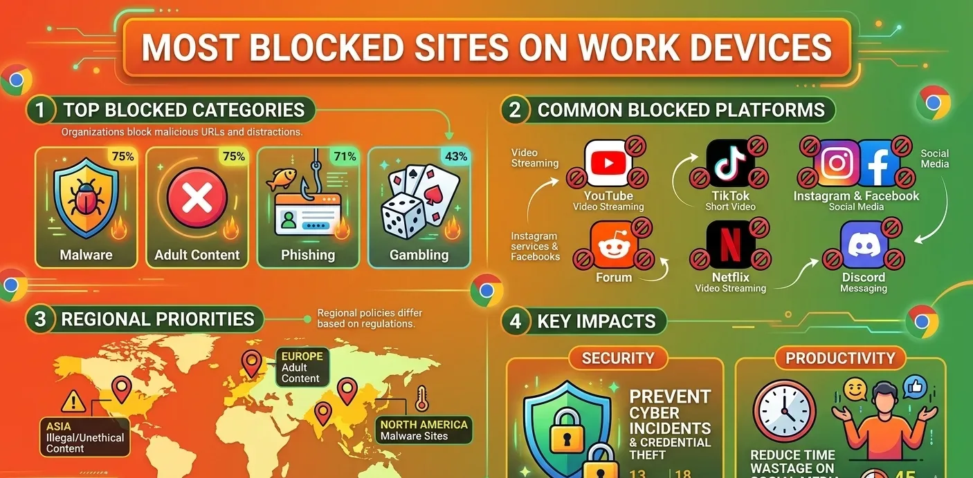 Most Blocked Sites on Work Devices Using Chrome [2026 Statistics]